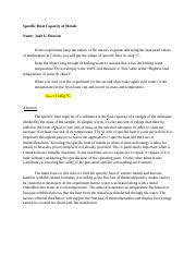 PHYS Specific Heat Capacity Of Metals Lab Report Specific Heat Capacity Of Metals Name Jade E