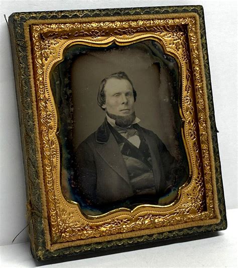 6th Plate Daguerreotype Of A Man With Great Beard Half Case Antique