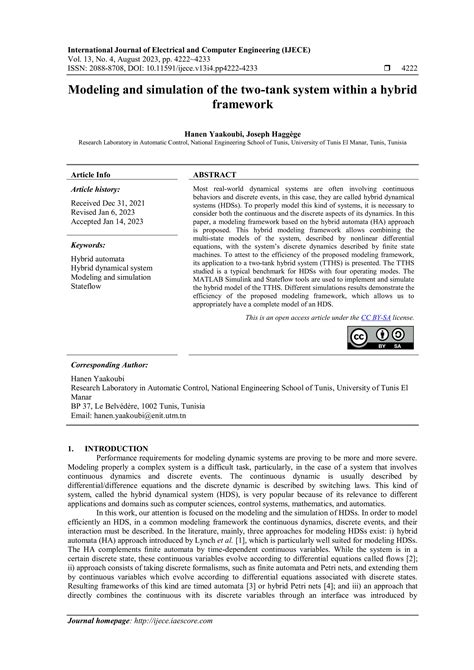 Modeling And Simulation Of The Two Tank System Within A Hybrid Framework Pdf
