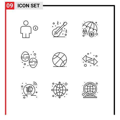 Móvil Interfaz Contorno Conjunto De 9 9 Pictogramas De Pelota Comida Música Postre Hacker