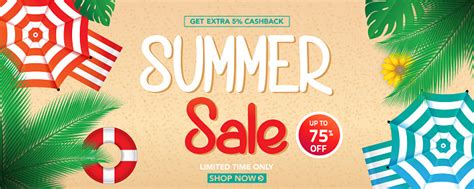 쇼핑 판매를 위한 해변 우산과 열 대 잎 배경 여름 판매 배너 템플릿입니다 배너 디자인입니다 포스터 카드 웹 배너 벡터 일러스트