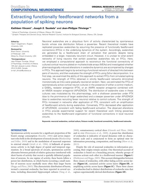 Pdf Extracting Functionally Feedforward Networks From A Population Of Spiking Neurons