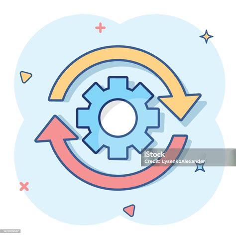 워크플로 프로세스 아이콘 만화 스타일입니다 화살표 벡터 만화 그림 그림으로 기어 Cog 휠 워크플로 비즈니스 개념 스플래시 효과입니다 개념에 대한 스톡 벡터 아트 및 기타