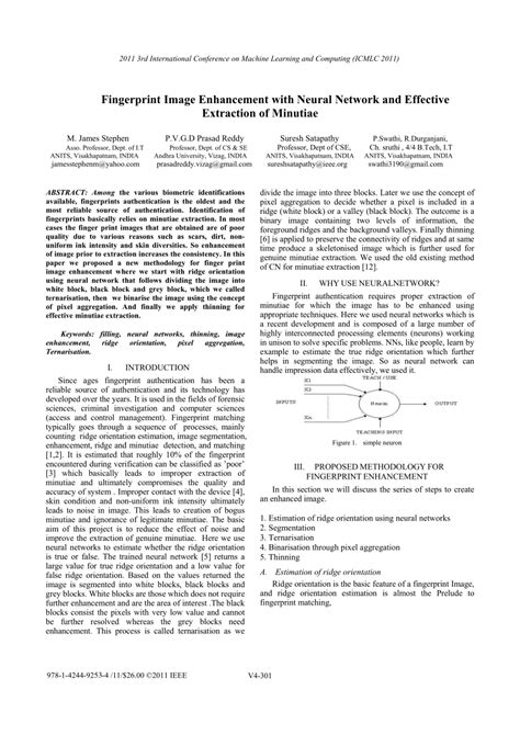 PDF Fingerprint Image Enhancement With Neural Network And Effective Extraction Of Minutiae