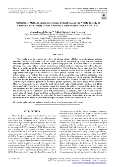 Pdf Performance Methane Emission Nutrient Utilization And The Nitrate Toxicity Of Ruminants