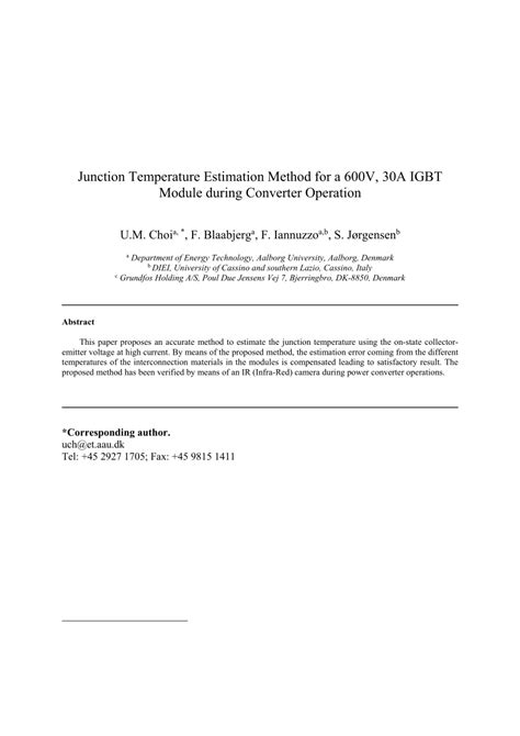 Pdf Junction Temperature Estimation Method For A 600v 30a Igbt Module During Converter Operation