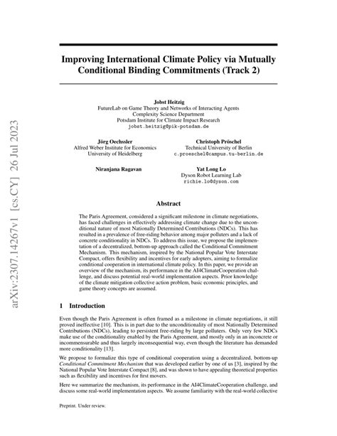 Pdf Improving International Climate Policy Via Mutually Conditional Binding Commitments