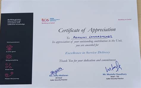 Ashwini Lankadasari On Linkedin Thank You Tcs For This Esteemed