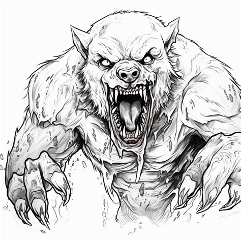A Drawing Of A Werewolf With His Mouth Open And His Teeth Wide Open