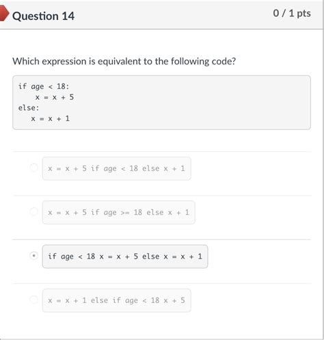 solved question 14 0 1 pts which expression is equivalent