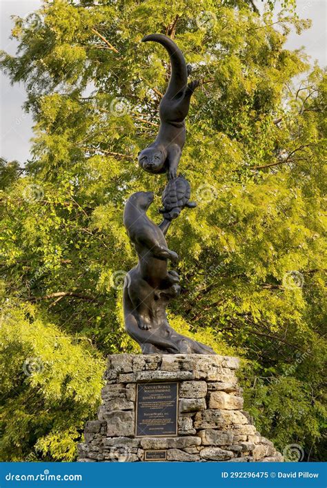 Bronze Sculpture Titled Arkansas River Otters By Robert Ball In Tulsa Oklahoma Editorial Image