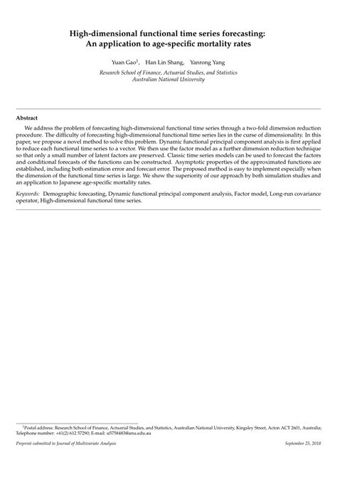 Pdf High Dimensional Functional Time Series Forecasting An Application To Age Specific