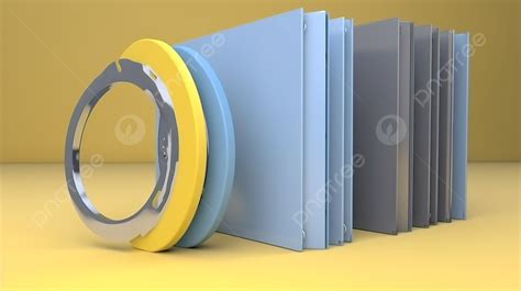3d 렌더링에서 노란색 표면의 파란색 및 회색 링 바인더 종이 문서 문서 관리 사무실 파일 배경 일러스트 및 사진 무료