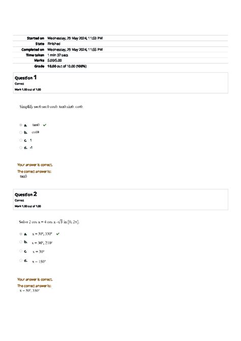 Self Quiz Unit 7 Attempt Review Started On Wednesday 29 May 2024 11