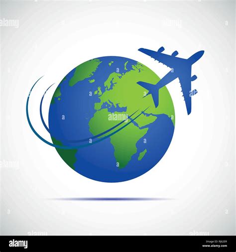 Plane Flying Around The Blue And Green Globe Vector Illustration Eps10 Stock Vector Image And Art