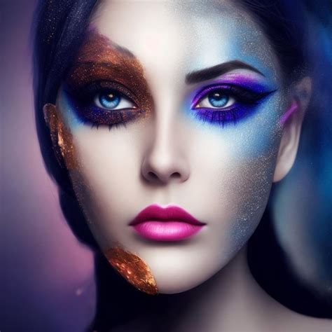 Premium Ai Image Young Adult Woman With Creative Makeup And Glamour Generative Ai