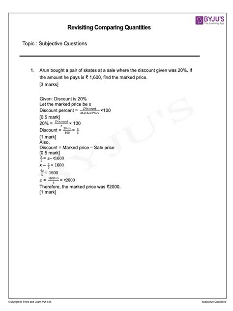 Maths Comparing Quantities Pdf