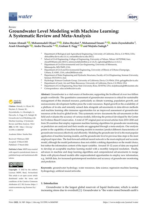 Pdf Groundwater Level Modeling With Machine Learning A Systematic Review And Meta Analysis