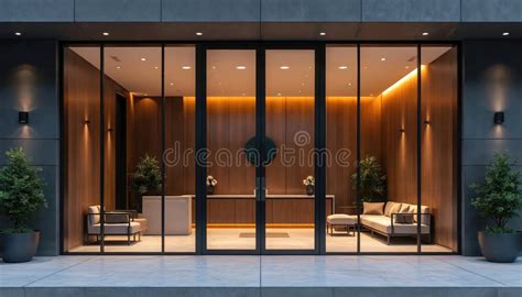 Modern Commercial Lobby Design With Glass Doors Branded Signage