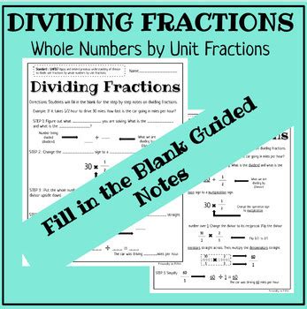 Divide Whole Numbers By Unit Fractions Notes And Practice By Friendly In Fifth