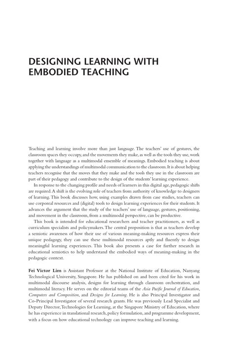 Pdf Designing Learning With Embodied Teaching Perspectives From