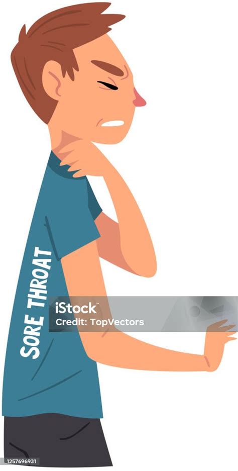 감기 증상 목이 아픈 남자 의료 및 의료 개념 만화 스타일 벡터 일러스트 계절에 대한 스톡 벡터 아트 및 기타 이미지 계절 남자 독감바이러스 Istock