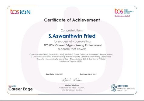 Tcsion Tataconsultancyservices Youngprofessionals Aswanthwin Fried S