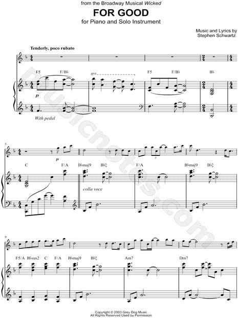 For Good Piano Accompaniment From Wicked Sheet Music In F Major