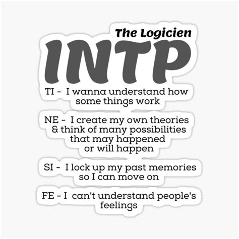 Intp Mbti Personality Type Ti Ne Si Fe Sticker For Sale By Purestuff Redbubble