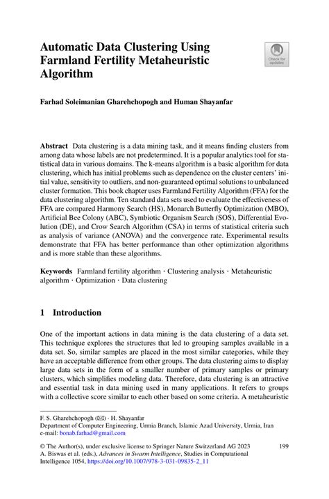 Pdf Automatic Data Clustering Using Farmland Fertility Metaheuristic