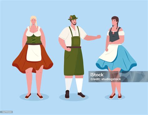 전통적인 바이에른 의상을 입은 국가 드레 여성 남성에 독일인 남성에 대한 스톡 벡터 아트 및 기타 이미지 남성 남자 독일 문화 Istock