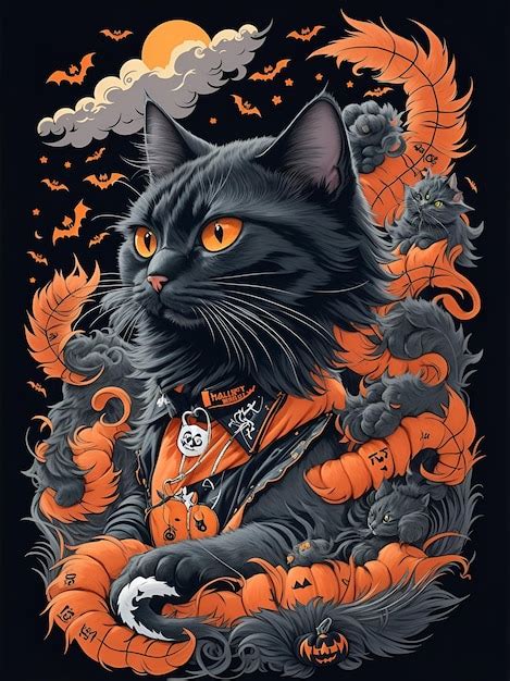 Premium Ai Image Black Cat Halloween Illustration
