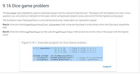 solved 9 16 dice game problemm the dicegame class represents