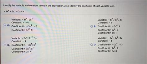 Solved Identify The Variable And Constant Terms In The