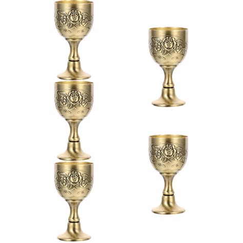 5 Pack Bronze Embossed Wine Glass Wine Glasses Drinking Wine Cup Brass