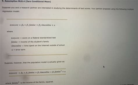 Solved 9 Assumption MLR 4 Zero Conditional Mean Suppose Chegg Com