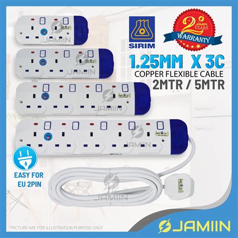 [sirim] 2 5mtr Blue White Portable Extension Socket Trailing Socket Extension Plug 1 25mm X 3c