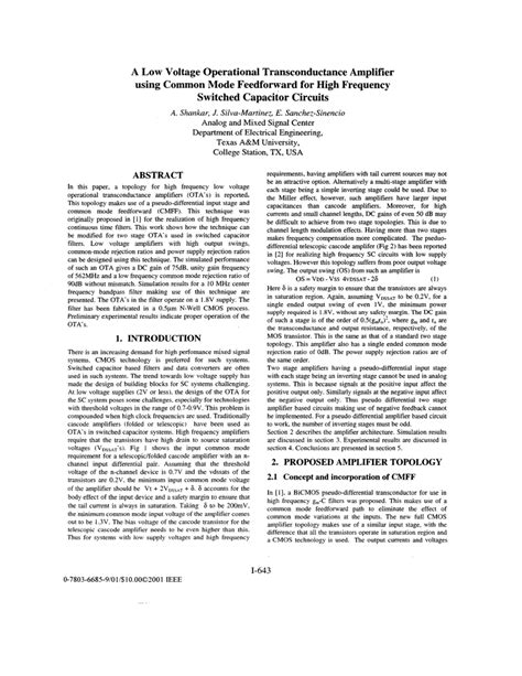 Pdf A Low Voltage Operational Transconductance Amplifier Using Common