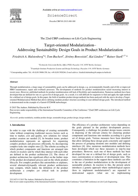 Pdf Target Oriented Modularization Addressing Sustainability Design
