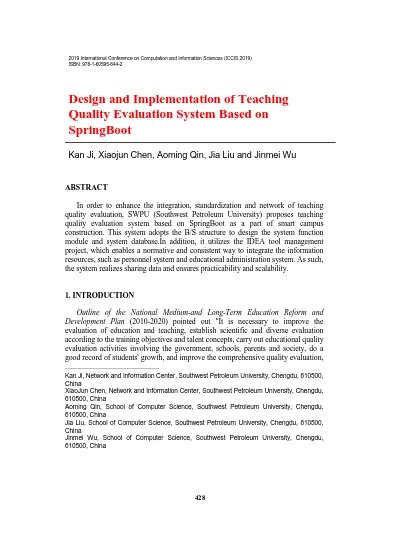 Design And Implementation Of Teaching Quality Evaluation System Based On Springboot