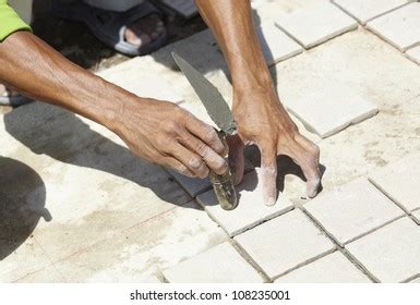 Grouting Ceramic Tiles Tilers Filling Space Stock Photo 474982246 Shutterstock