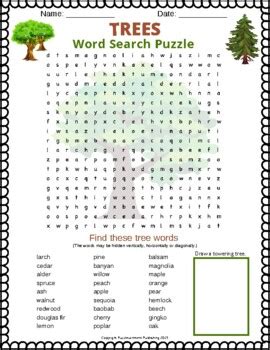 Trees Word Search Puzzle Nature Word Search For Grades W Answer Sheet