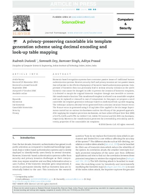 Pdf A Privacy Preserving Cancelable Iris Template Generation Scheme