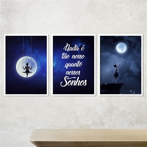 Quadro Decorativo Infantil Menina Lua Sonhos Frase 20x30 Elo7