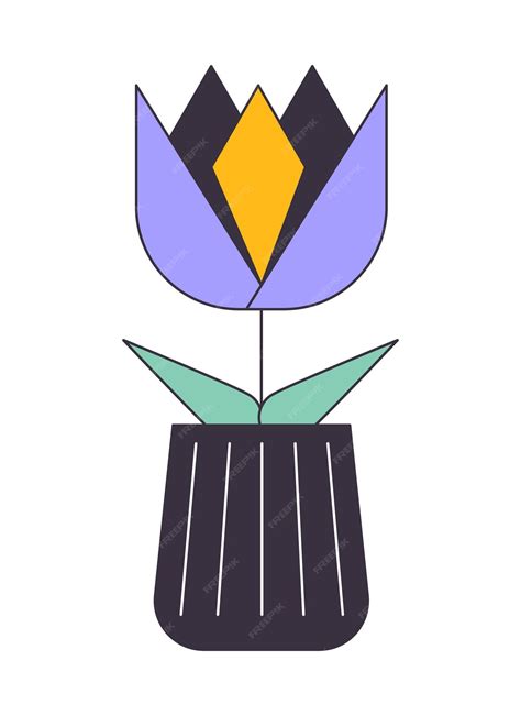 화분에 귀여운 이국적인 식물 플랫 라인 색상 격리 벡터 개체 장식 꽃 흰색 배경에 편집 가능한 클립 아트 이미지 웹 디자인을 위한 간단한 개요 만화 자리 그림 프리미엄 벡터