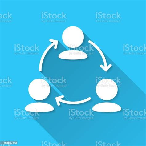 팀 관리 파란색 배경에 아이콘 긴 그림자가 있는 평면 디자인 3 명에 대한 스톡 벡터 아트 및 기타 이미지 3 명 3차원 형태 개념 Istock