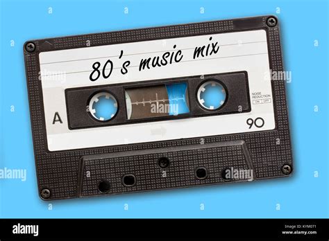 80s Music Mix Written On Vintage Audio Cassette Tape Blue Background
