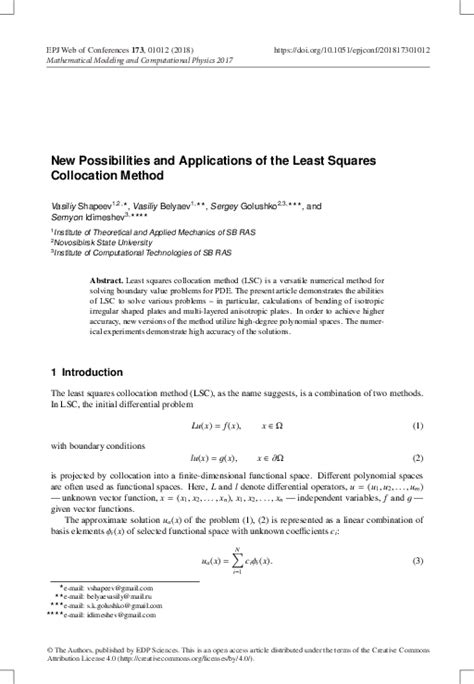 Pdf New Possibilities And Applications Of The Least Squares