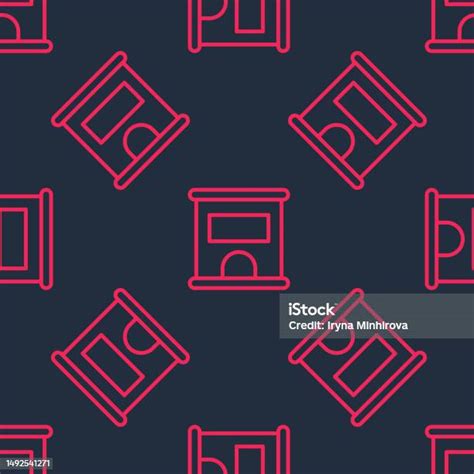 기차 또는 비행기 티켓을 구매하는 레드 라인 매표소는 검은색 배경에 이음매 없는 패턴을 분리합니다 티켓 구매 티켓 서비스 벡터 개념에 대한 스톡 벡터 아트 및 기타 이미지