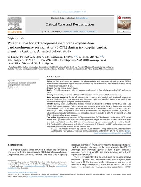 Pdf Potential Role For Extracorporeal Membrane Oxygenation Cardiopulmonary Resuscitation E